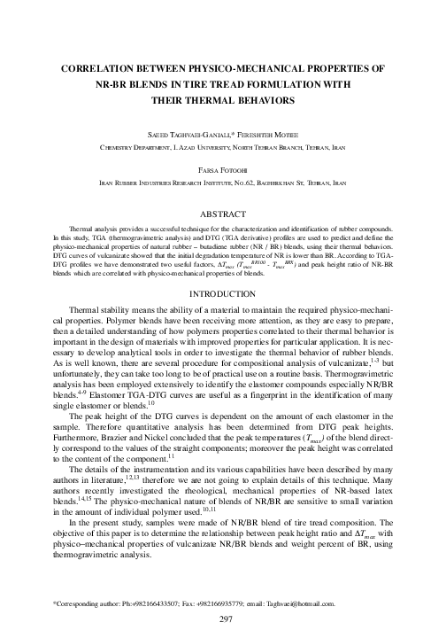 (PDF) Correlation between Physico-Mechanical Properties of NR-BR Blends in Tire Tread ...