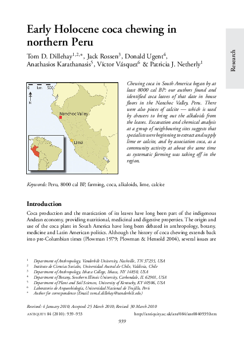 (PDF) Early Holocene coca chewing in northern Peru