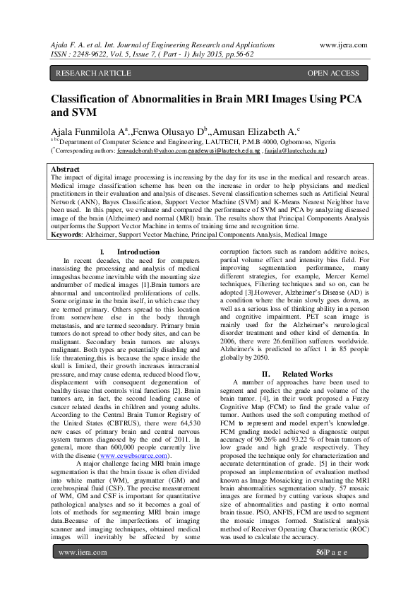 (PDF) Classification of Abnormalities in Brain MRI Images Using PCA and SVM | Amusan Elizabeth ...