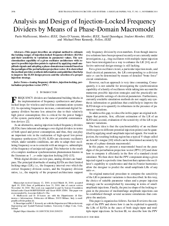 Pdf Analysis And Design Of Injection Locked Frequency Dividers By Means Of A Phase Domain