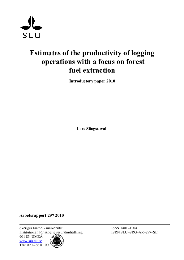(PDF) Estimates of the productivity of logging operations with a focus ...