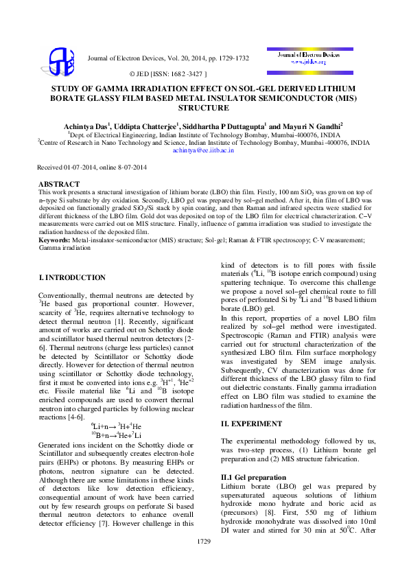 (PDF) Study of Gamma Irradiation Effect on Sol-Gel Derived Lithium Borate Glassy Film Based ...