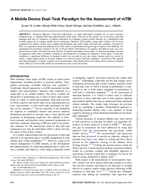 (PDF) A Mobile Device Dual-Task Paradigm for the Assessment of mTBI
