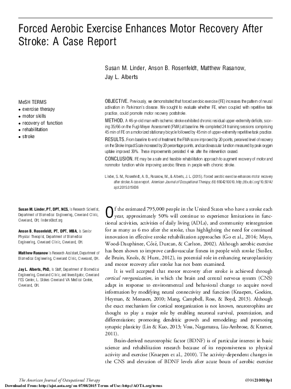 (PDF) Forced Aerobic Exercise Enhances Motor Recovery After Stroke: A ...