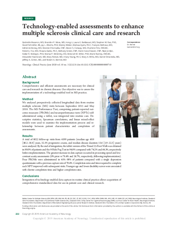 (PDF) Technology-enabled assessments to enhance multiple sclerosis clinical care and research