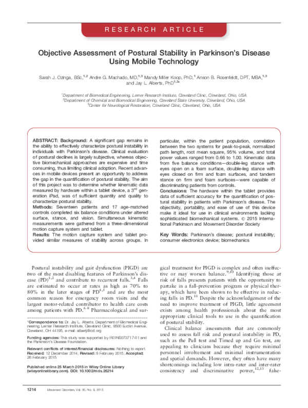 (PDF) Objective assessment of postural stability in Parkinson's disease using mobile technology