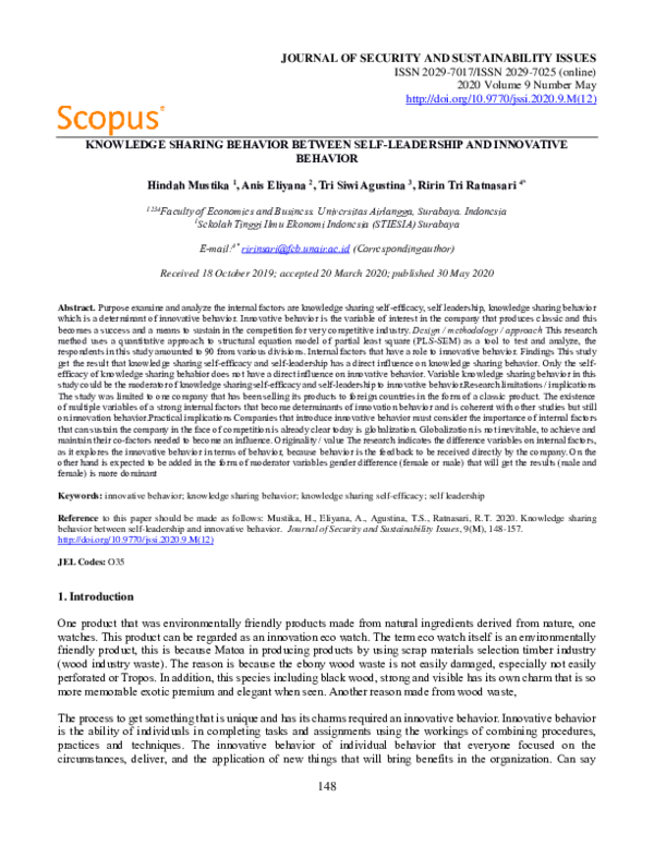 (PDF) Knowledge Sharing Behavior Between Self-Leadership and Innovative Behavior