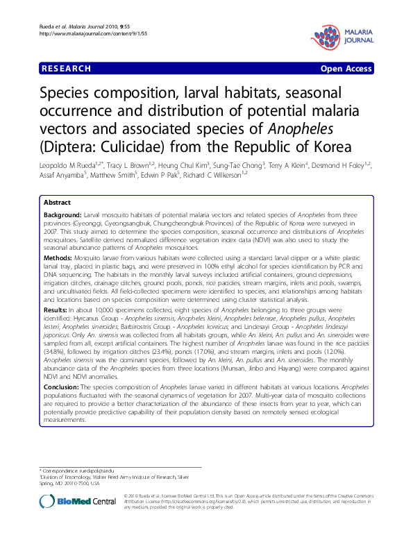 (PDF) Species composition, larval habitats, seasonal occurrence and distribution of potential ...