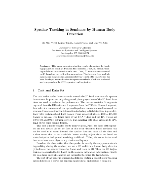 (PDF) Speaker Tracking in Seminars by Human Body Detection