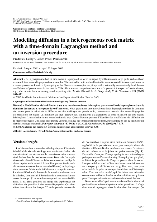 (PDF) Modelling diffusion in a heterogeneous rock matrix with a time ...