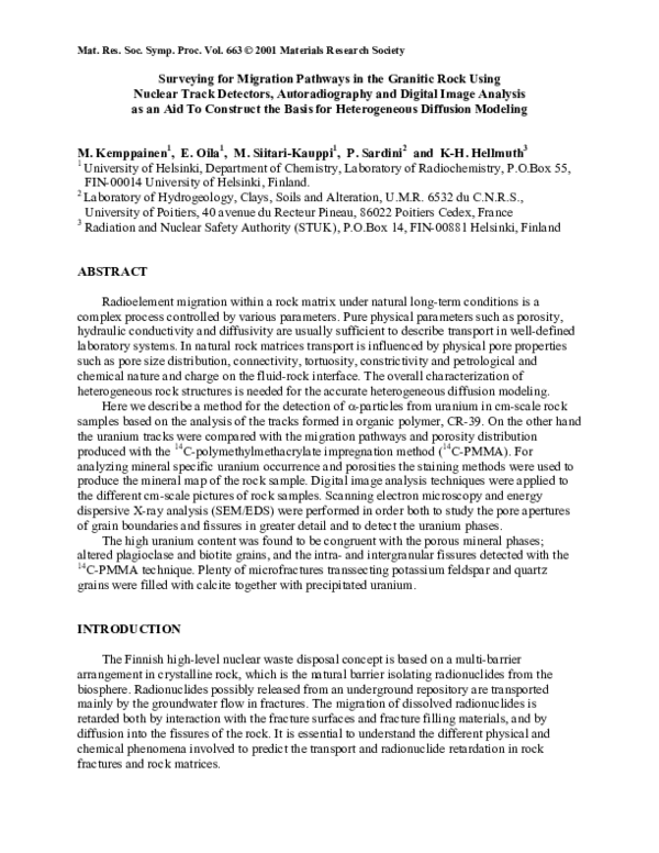 Surveying for Migration Pathways in the Granitic Rock Using Nuclear ...