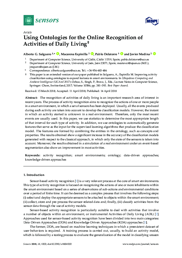 (PDF) Using Ontologies for the Online Recognition of Activities of Daily Living