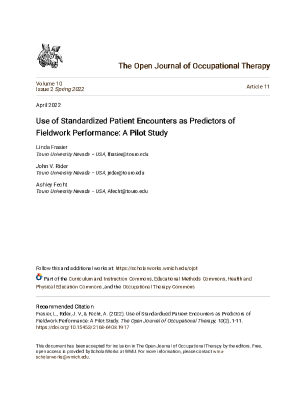 (PDF) Use of Standardized Patient Encounters as Predictors of Fieldwork ...