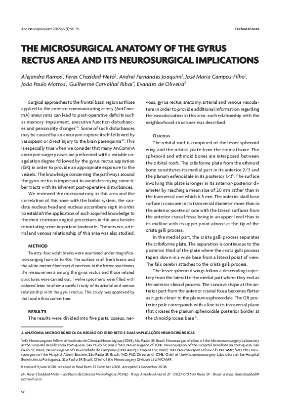 (PDF) The microsurgical anatomy of the gyrus rectus area and its ...