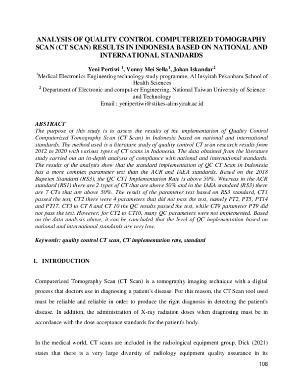 (PDF) Analysis of Quality Control Computerized Tomography Scan (CT Scan) Results in Indonesia ...
