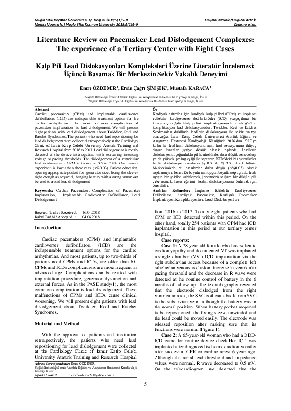 (PDF) Literature Review on Pacemaker Lead Dislodgement Complexes: The ...