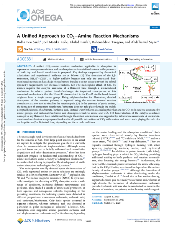 (PDF) A Unified Approach to CO2–Amine Reaction Mechanisms