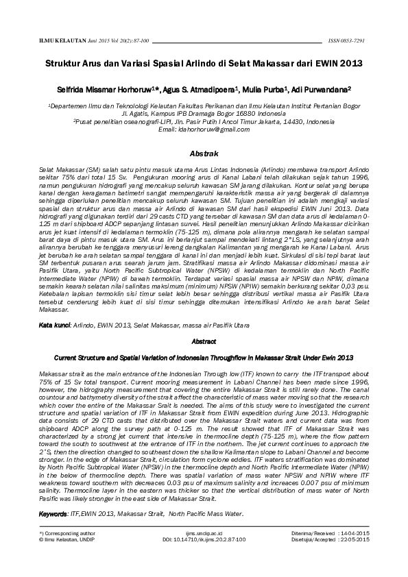 (PDF) Current Structure and Spatial Variation of Indonesian Throughflow in Makassar Strait Under ...