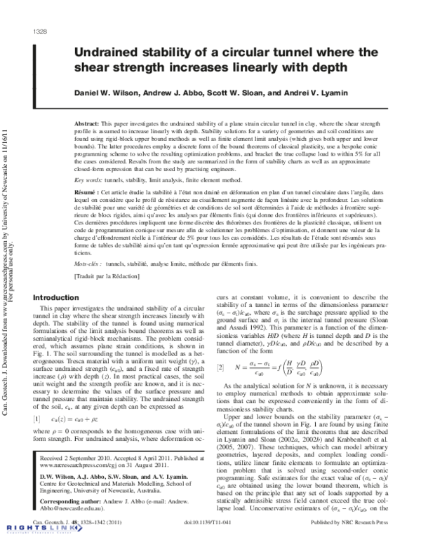 (PDF) Undrained stability of a circular tunnel where the shear strength ...