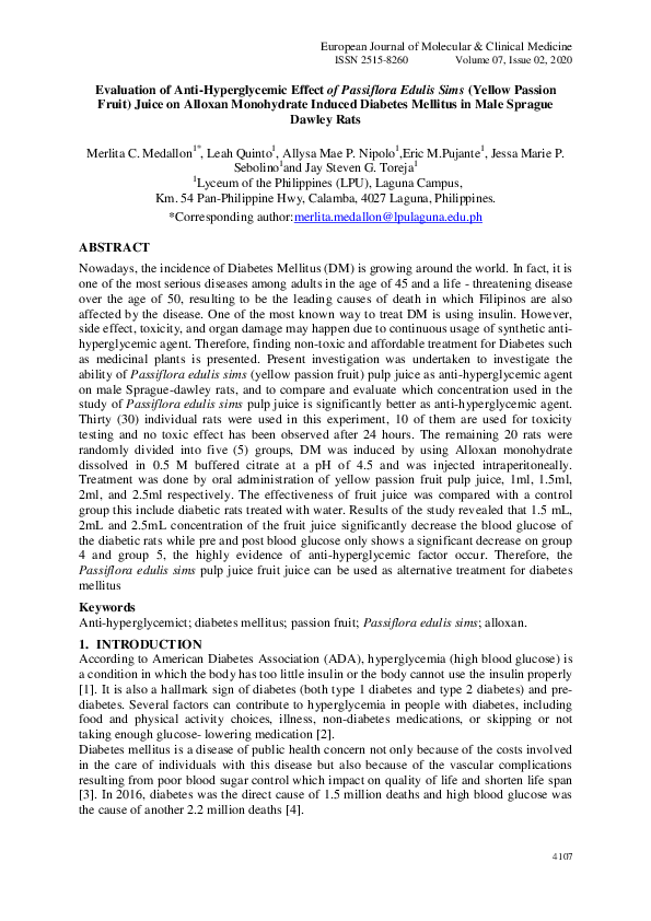 (PDF) Evaluation of Anti-Hyperglycemic Effect of Passiflora Edulis Sims (Yellow Passion Fruit ...