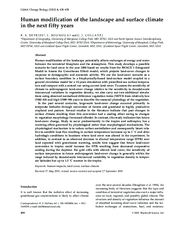(PDF) Human modification of the landscape and surface climate in the ...