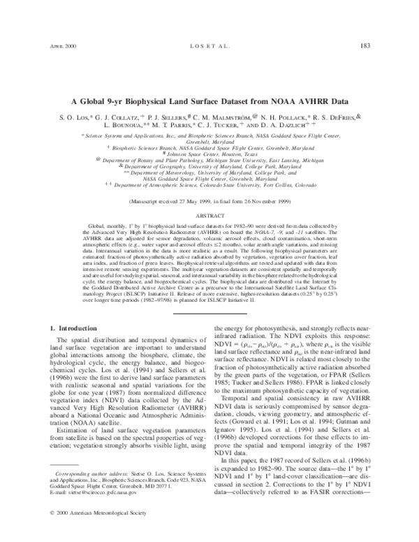 (PDF) A Global 9-yr Biophysical Land Surface Dataset from NOAA AVHRR Data