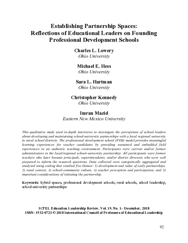 (PDF) Establishing Partnership Spaces: Reflections of Educational ...