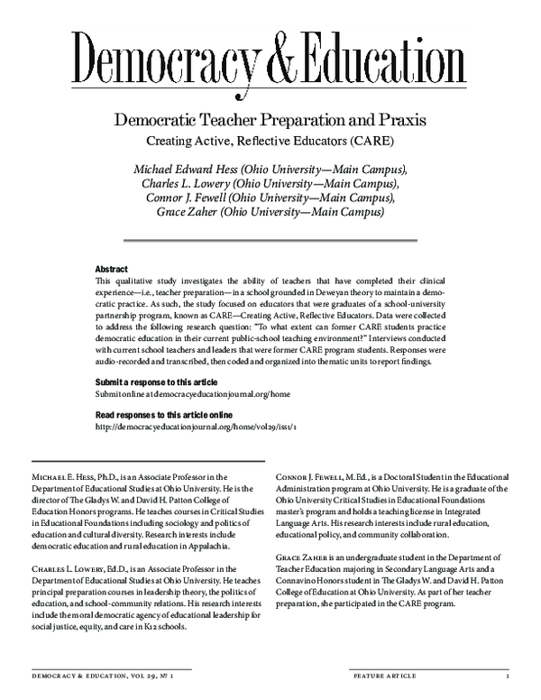 (PDF) Democratic Teacher Preparation and Praxis: Creating Active ...