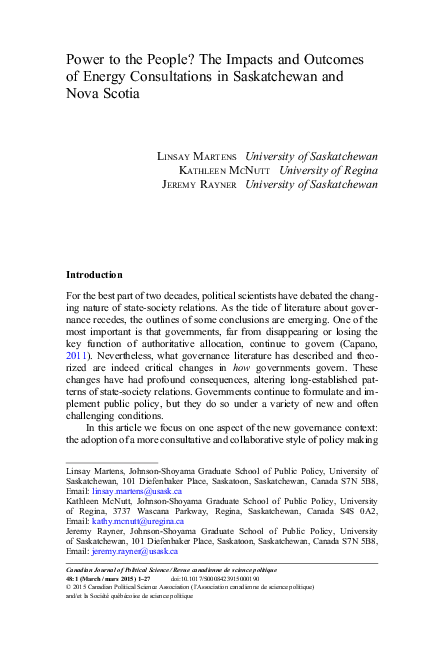 (PDF) Power to the People? The Impacts and Outcomes of Energy ...