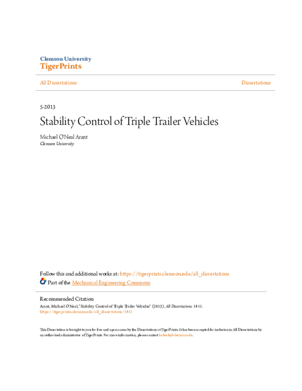 (PDF) Stability control of triple trailer vehicles
