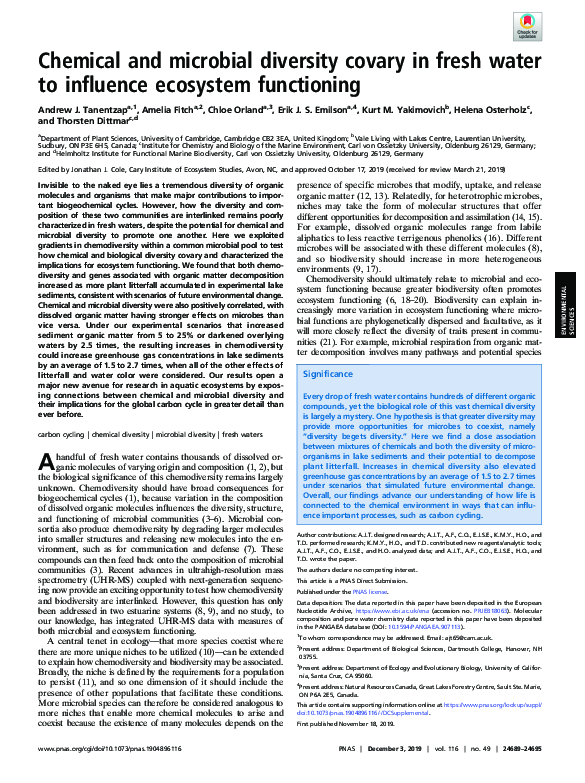 (PDF) Chemical and microbial diversity covary in fresh water to ...