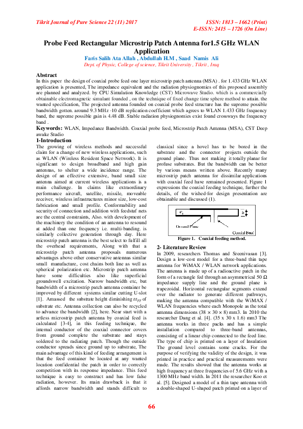 (PDF) Probe Feed Rectangular Microstrip Patch Antenna for1.5 GHz WLAN ...