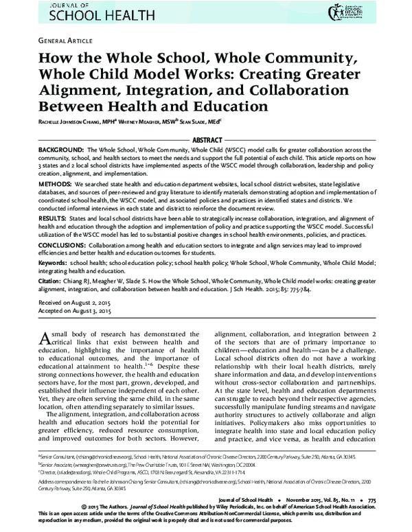 (PDF) How the Whole School, Whole Community, Whole Child Model Works ...