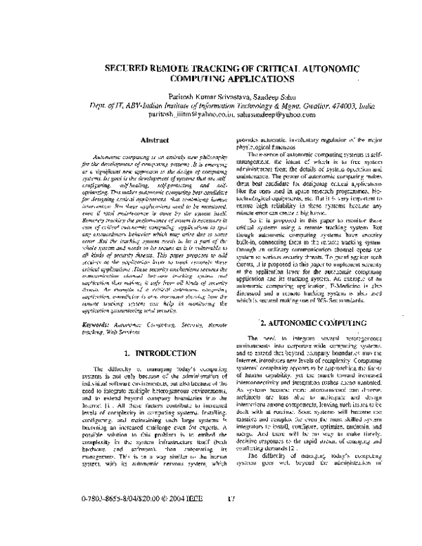 (PDF) Secured remote tracking of critical autonomic computing applications