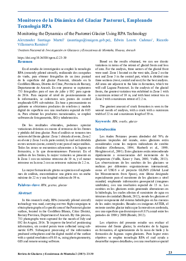(PDF) Monitoreo de la dinámica del glaciar Pastoruri empleando ...