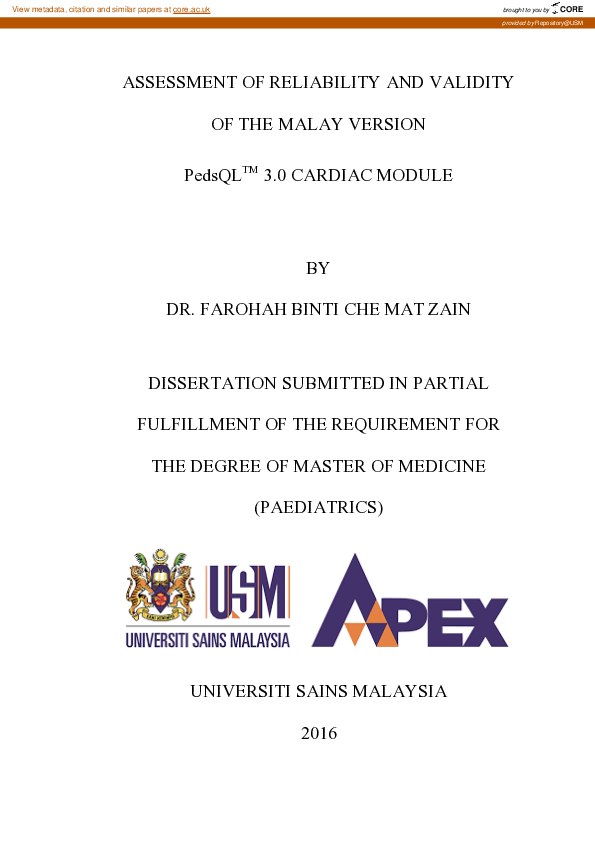 (PDF) Assessment of reliability and validity of the Malay version ...