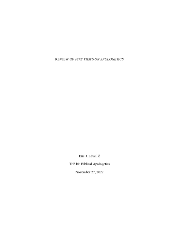 (DOC) Book Review of Five Views On Apologetics