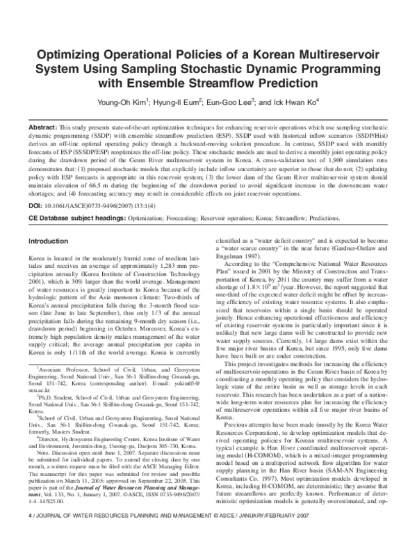 (PDF) Optimizing Operational Policies of a Korean Multireservoir System Using Sampling ...