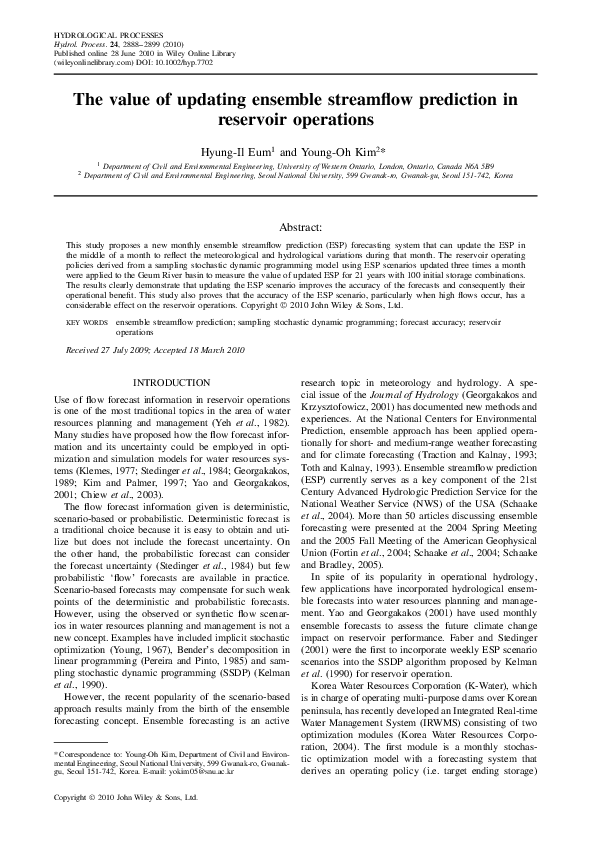 Pdf The Value Of Updating Ensemble Streamflow Prediction In Reservoir