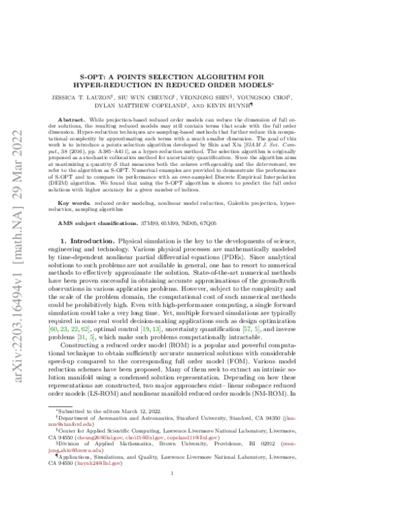 Pdf S Opt A Points Selection Algorithm For Hyper Reduction In
