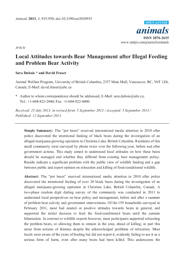 (PDF) Local Attitudes on Bear Management Issues
