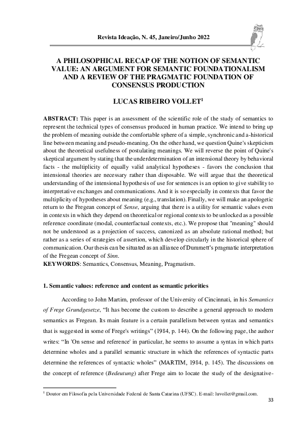 (PDF) A PHILOSOPHICAL RECAP OF THE NOTION OF SEMANTIC VALUE: AN ...