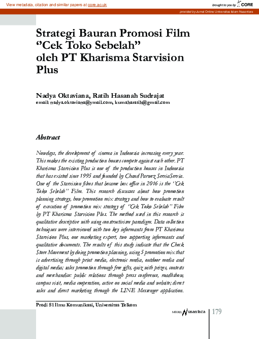 (PDF) Strategi Bauran Promosi Film ''Cek Toko Sebelah'' oleh PT ...