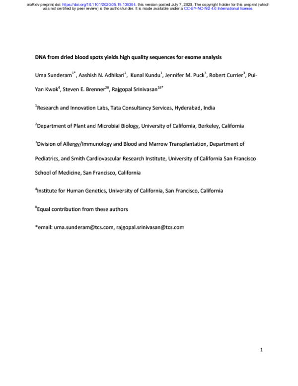 (PDF) DNA from dried blood spots yields high quality sequences for ...