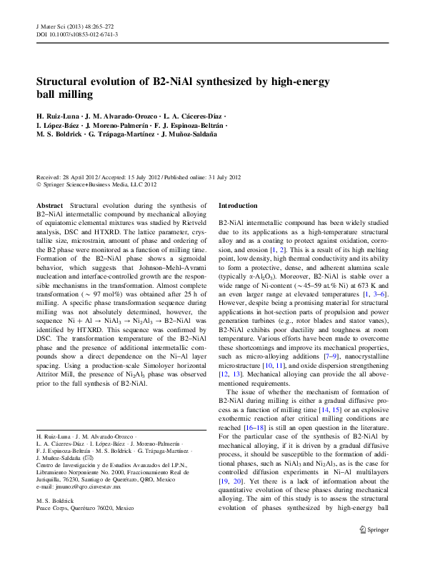 (PDF) Structural evolution of B2-NiAl synthesized by high-energy ball ...