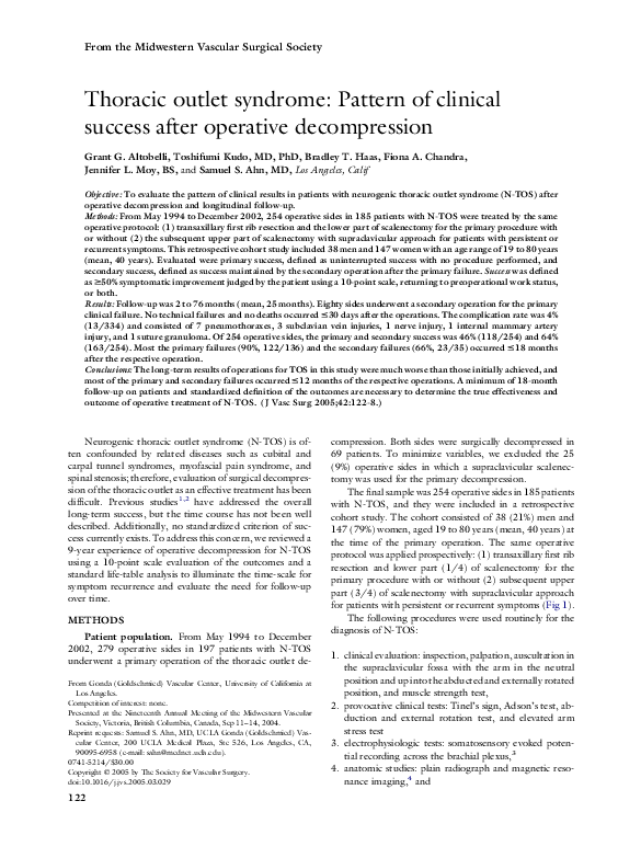 (PDF) Thoracic outlet syndrome: Pattern of clinical success after ...