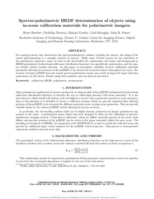 (PDF) Spectro-polarimetric BRDF determination of objects using in-scene calibration materials ...