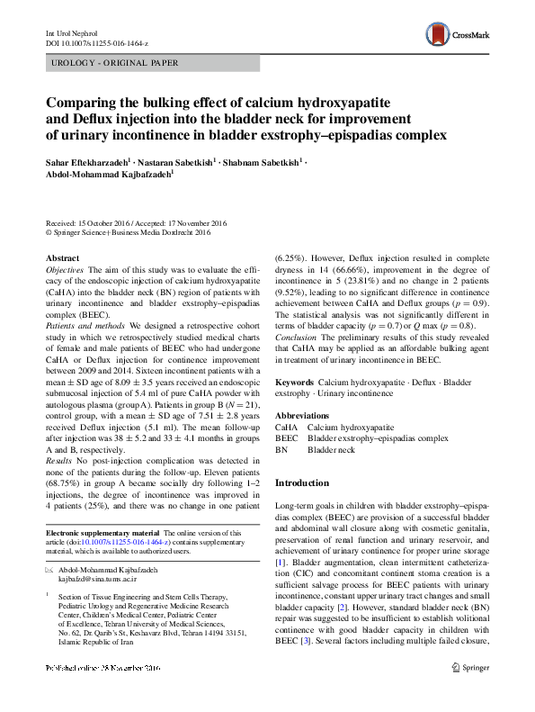 (PDF) Comparing the bulking effect of calcium hydroxyapatite and Deflux ...