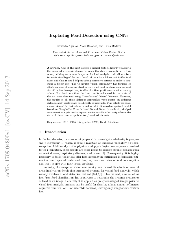 (PDF) Exploring Food Detection Using CNNs
