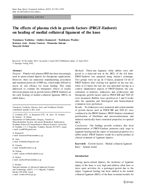 (PDF) The effects of plasma rich in growth factors (PRGF-Endoret) on ...